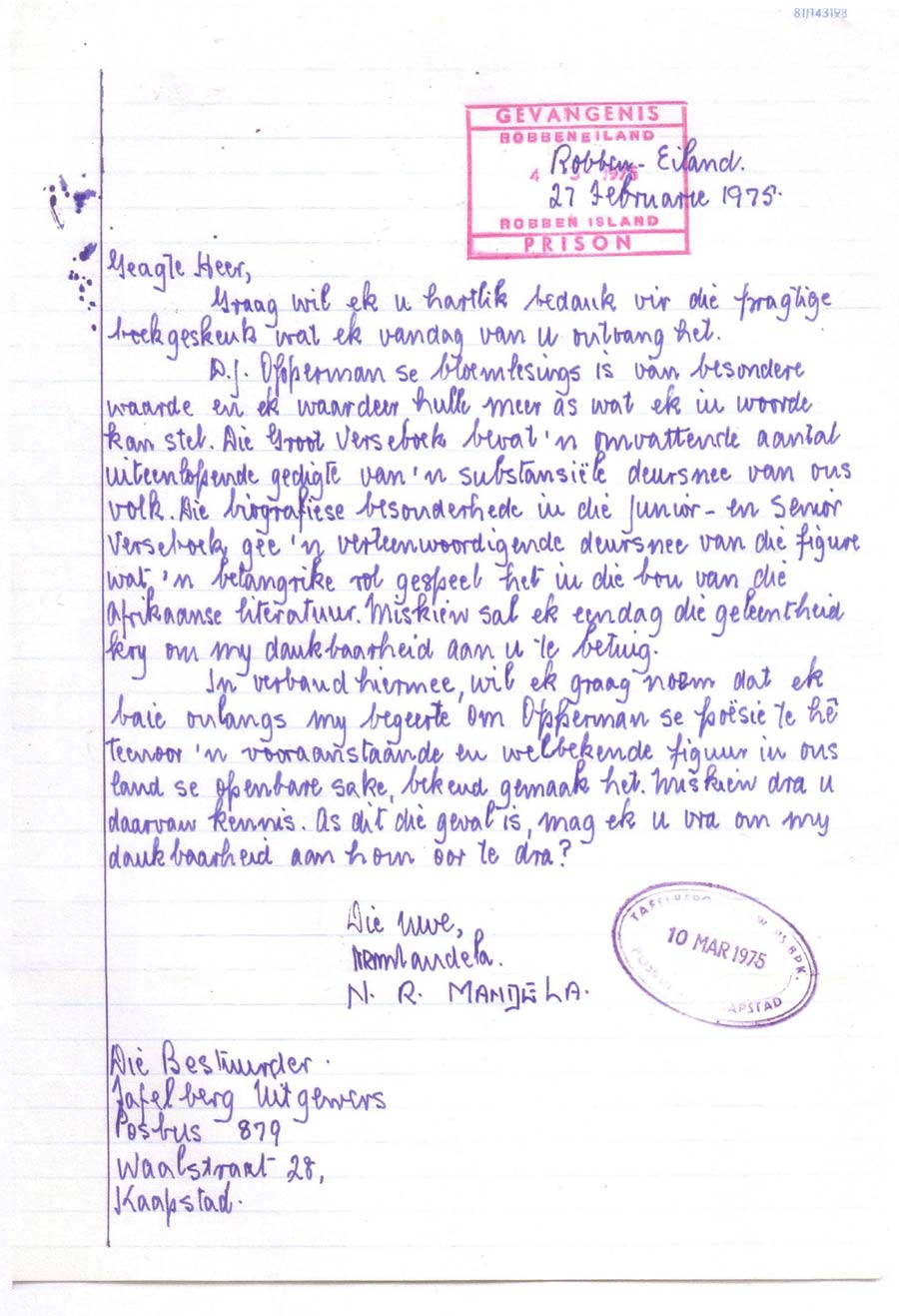 Groot Verseboek: Die Mandela-brief - LitNet